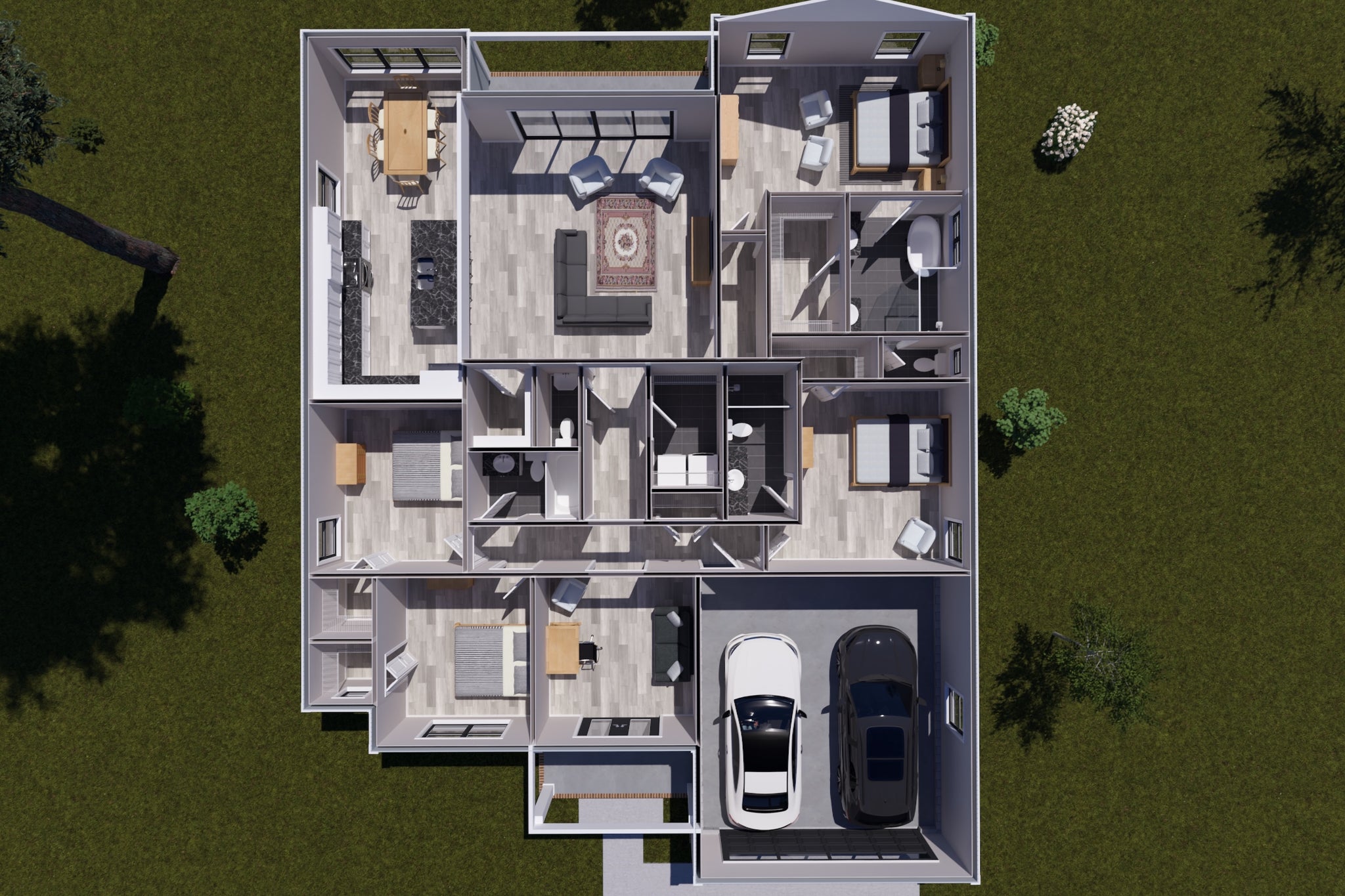 J7541-E Cottage House 3D First Floor, 4 Bedrooms, 3.5 Bathrooms | Plan ...