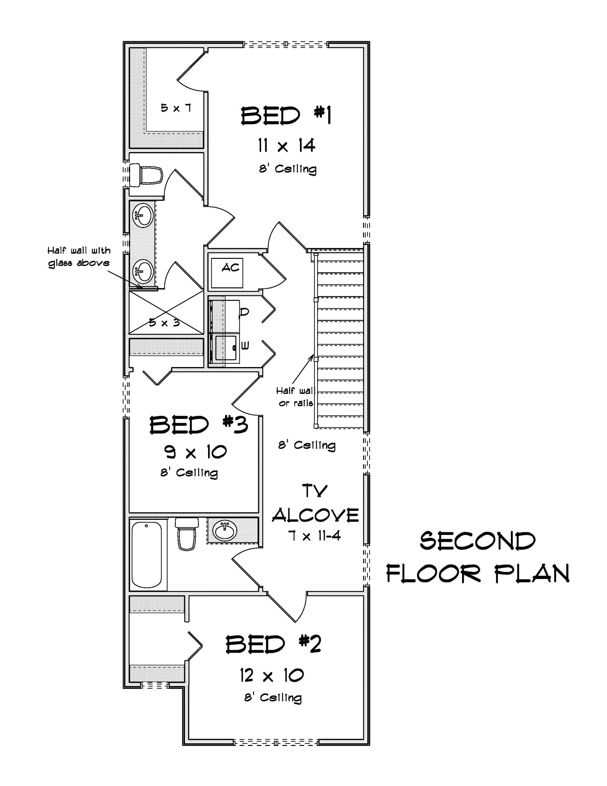 J7563-E Modern House Second Floor Plan, 4 Bedrooms, 3 Bathrooms | Plan ...