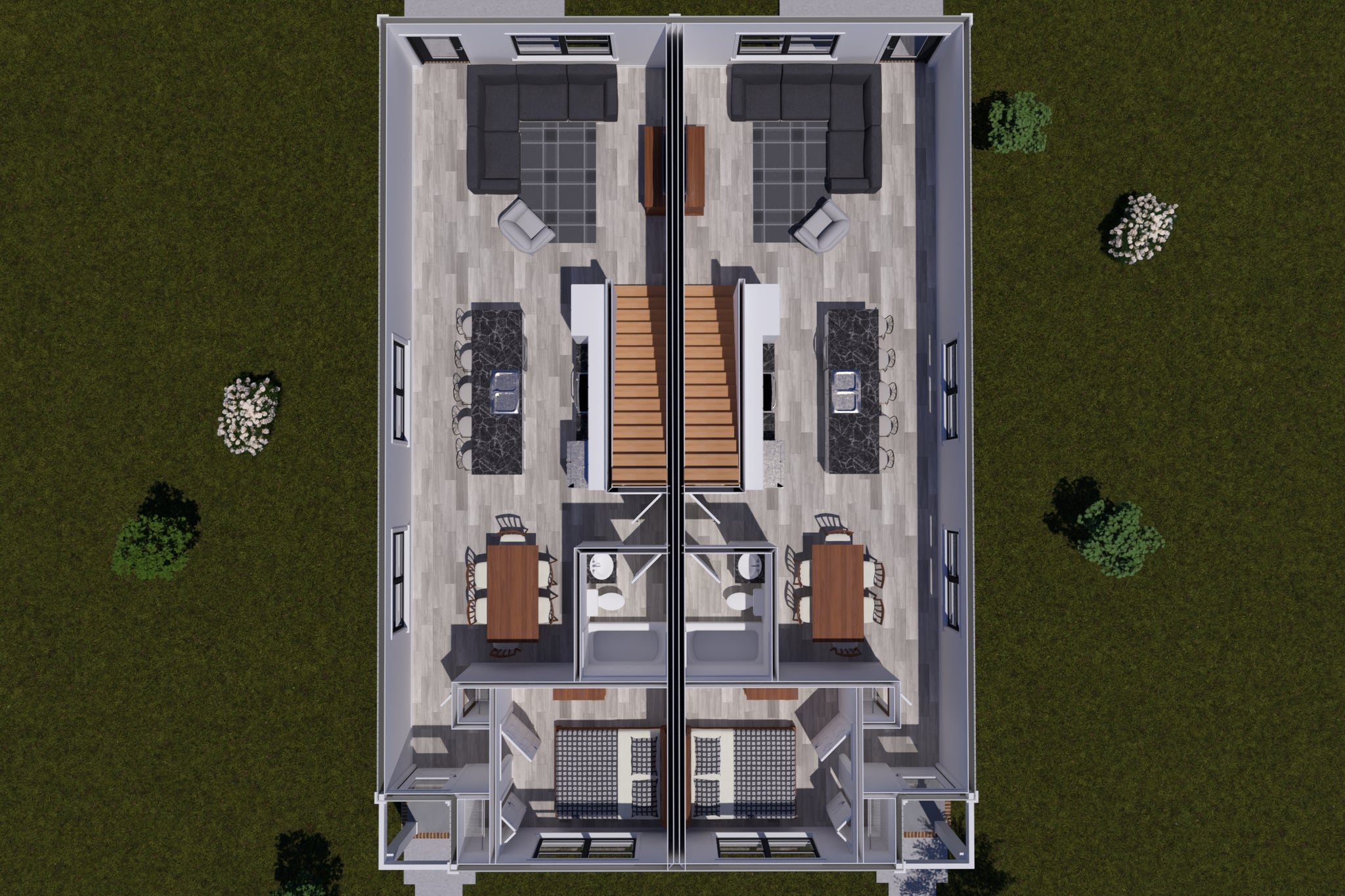 J7564-E Traditional Duplex House 3D First Floor, 8 Bedrooms, 6 Bathrooms | Plan 24620