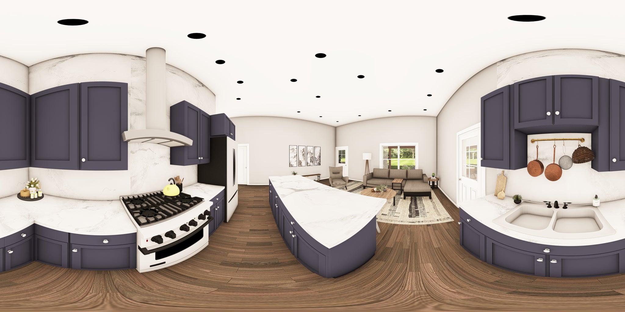 Q7787-A Barndominium House Kitchen Panorama, 2 Bedrooms, 1 Bathroom ...