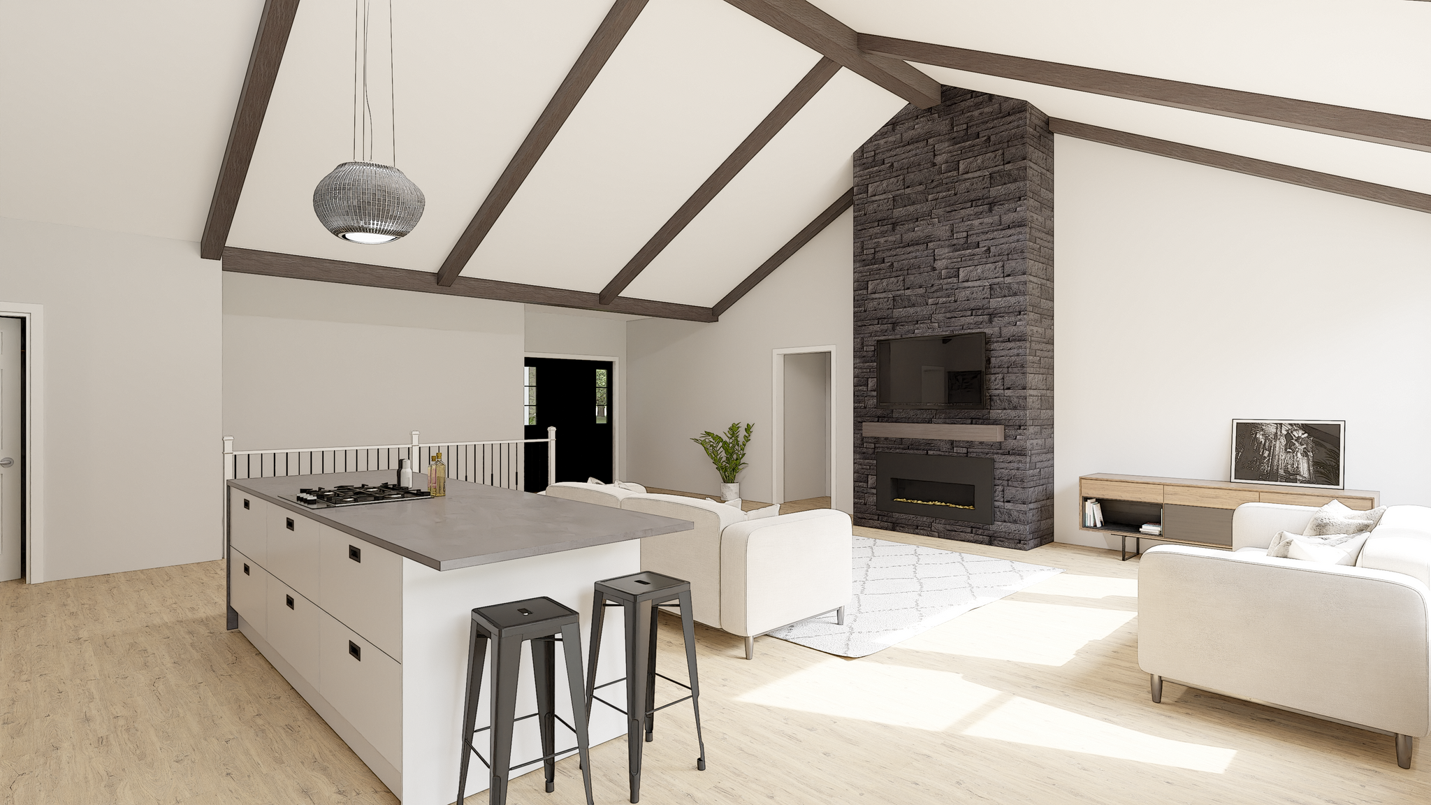 AJ7693-A Farmhouse Ranch House Kitchen and Great Room, 3 Bedrooms, 2 ...