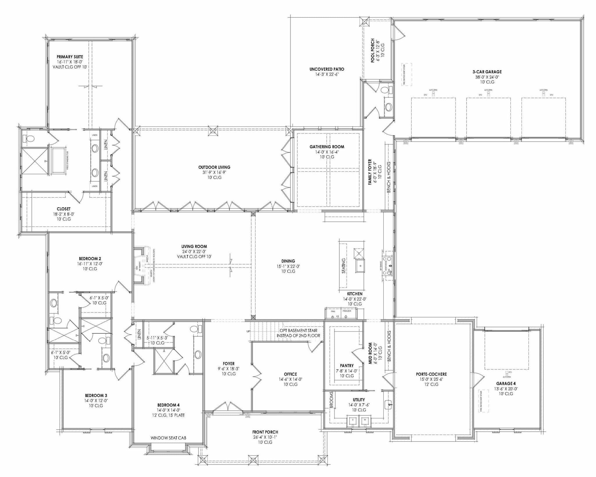 R7575-A Farmhouse House First Floor Plan, 5 Bedrooms, 5.5 Bathrooms ...