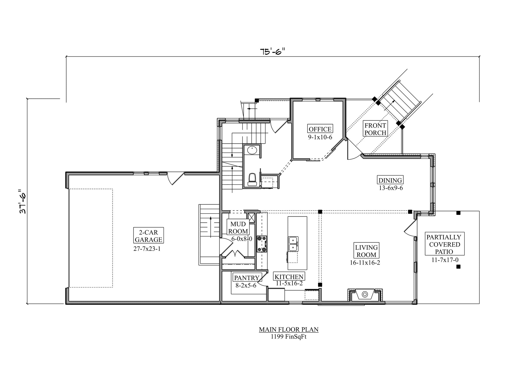 I7638-A Modern Chalet-Style House First Floor Plan, 3 Bedrooms, 2.5 ...