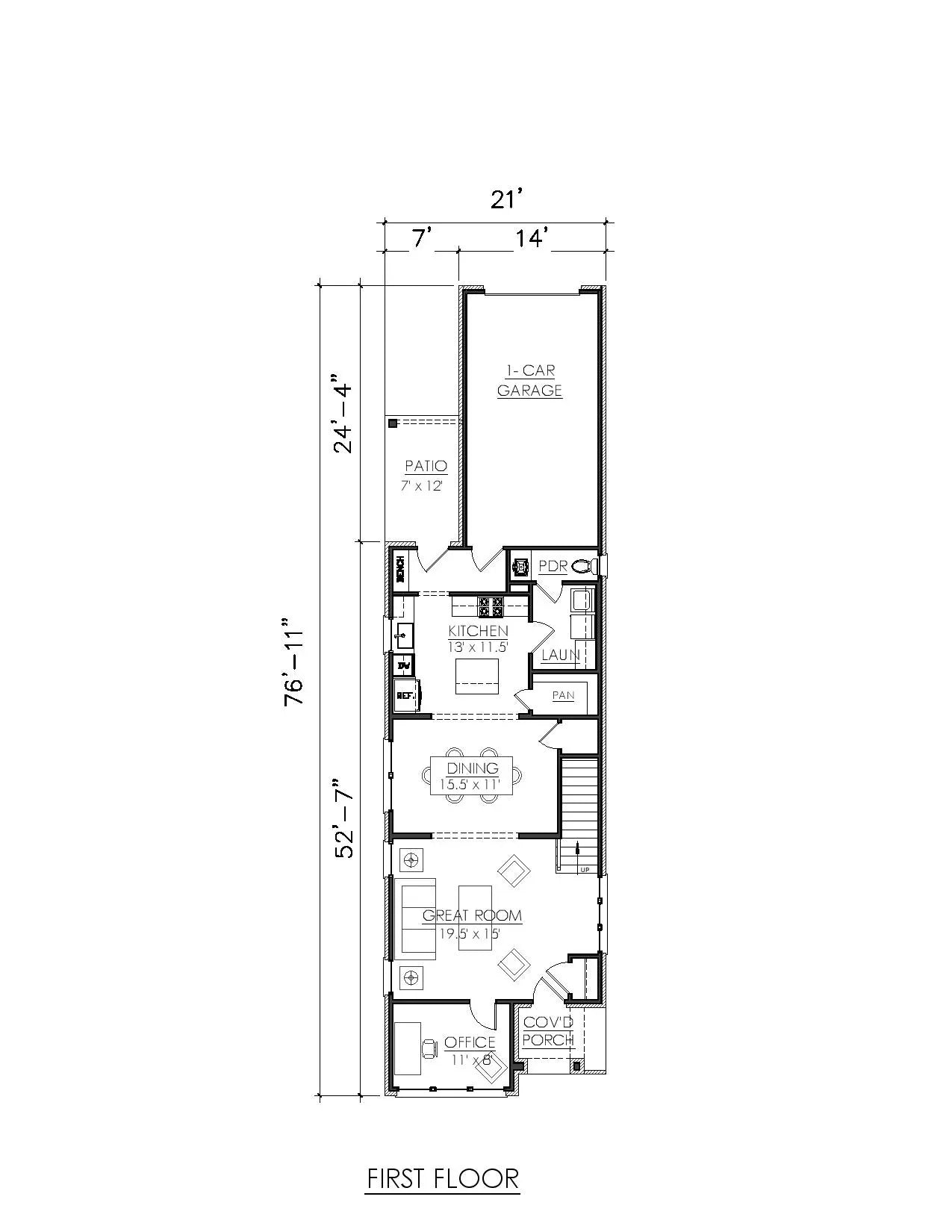 AG7496-A Contemporary House First Floor Plan, 3 Bath, 2.5 Bath | Oak ...