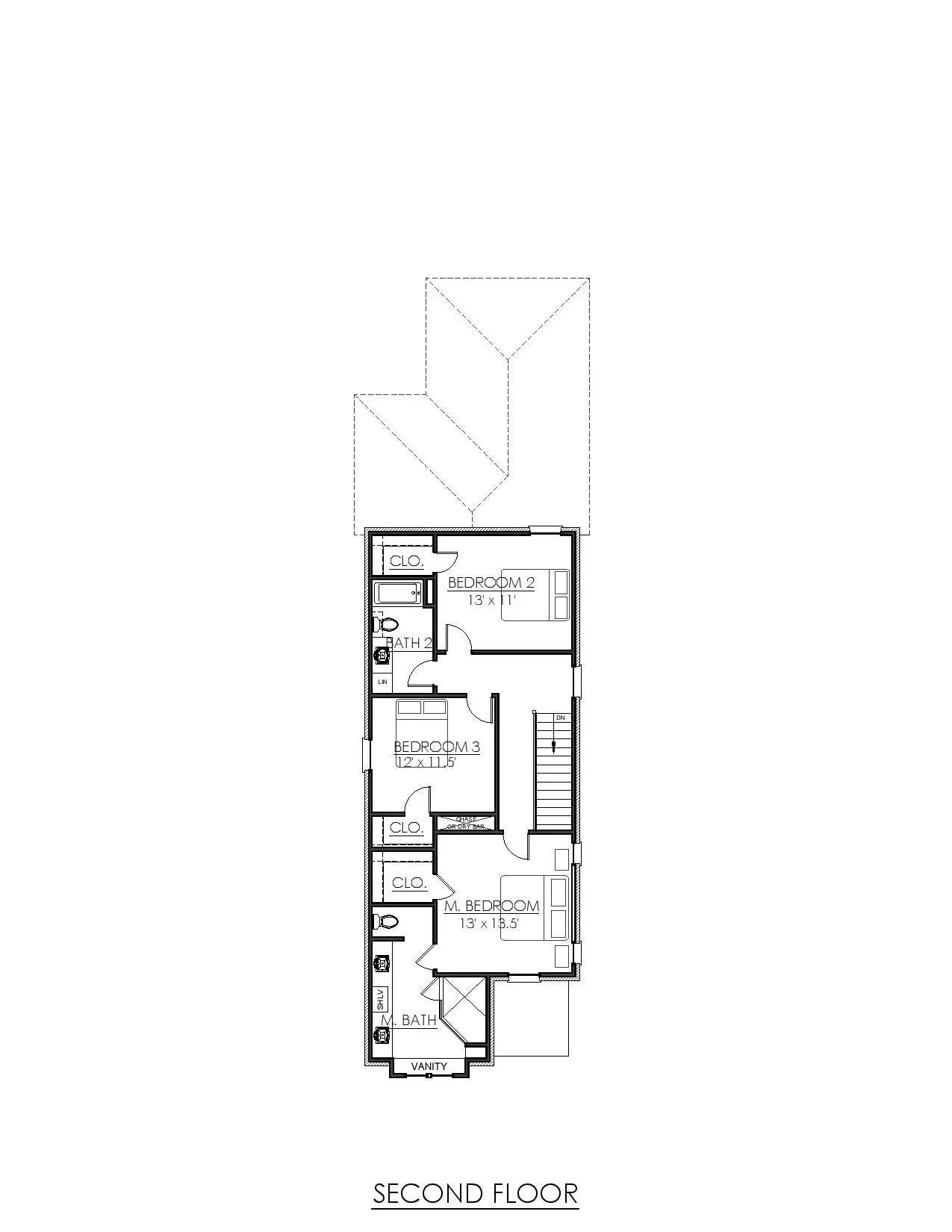 AG7496-A Contemporary House Second Floor Plan, 3 Bath, 2.5 Bath | Oak ...