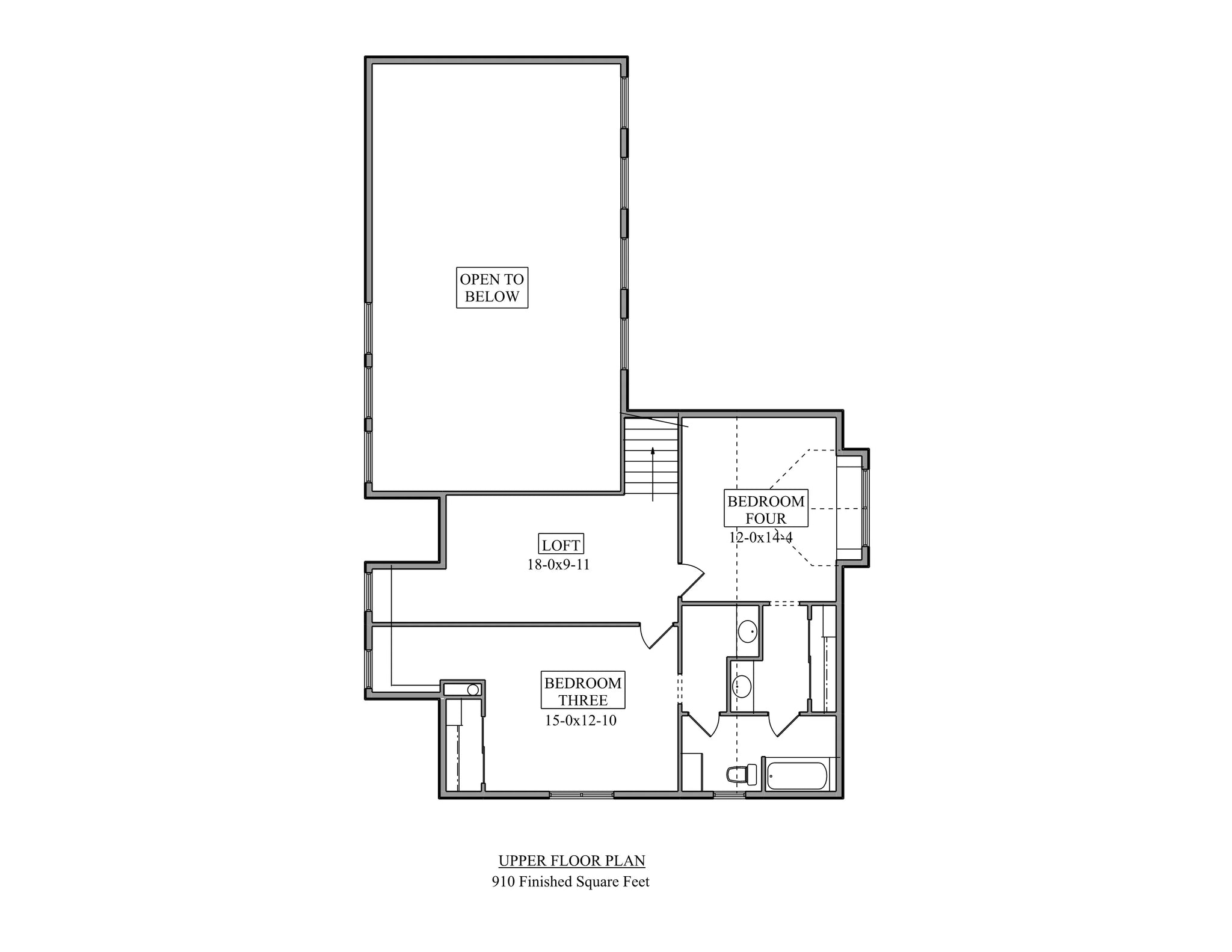 I7637-A Modern Farmhouse Second Floor Plan, 4 Bedrooms, 2.5 Bathrooms ...